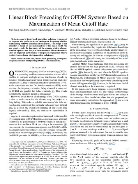 pdf linear block precoding for ofdm systems based on maximization of mean cutoff rate sergiy