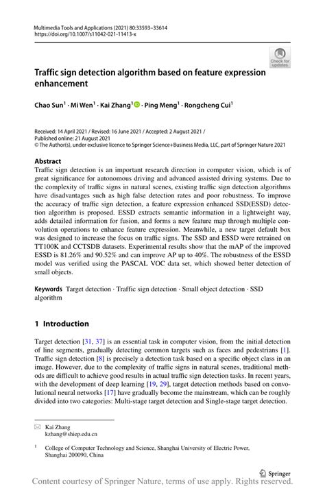 traffic sign detection algorithm based on feature expression enhancement request pdf