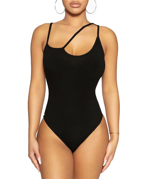 Naked Wardrobe Asymmetrical Strap Bodysuit In Black Lyst