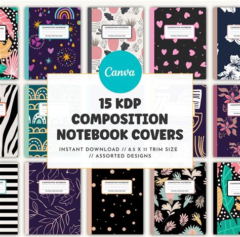 15 KDP Composition Notebook Covers 8 5 X 11 Inches Canva KDP Templates