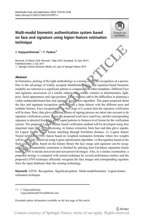 multi modal biometric authentication system based on face and signature using legion feature