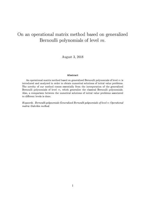 pdf on an operational matrix method based on generalized bernoulli polynomials of level m