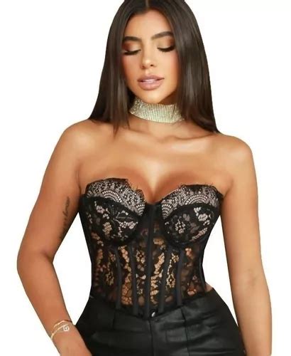 Cropped Espartilho Corselet Feminino Renda Tomara Que Caia