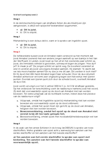 Inleiding Strafrecht Week 3 Uitwerkingen Van De Opdrachten Van De