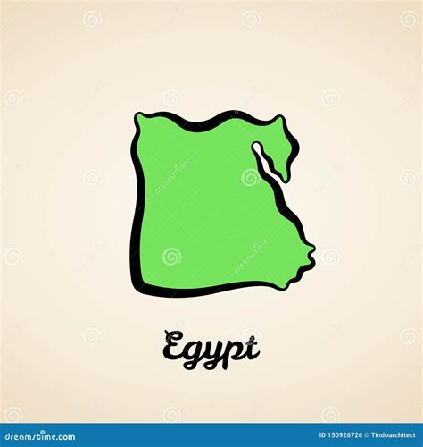 Simplified Map Of Egypt Outline With Slightly Bent Flag Under I Vector