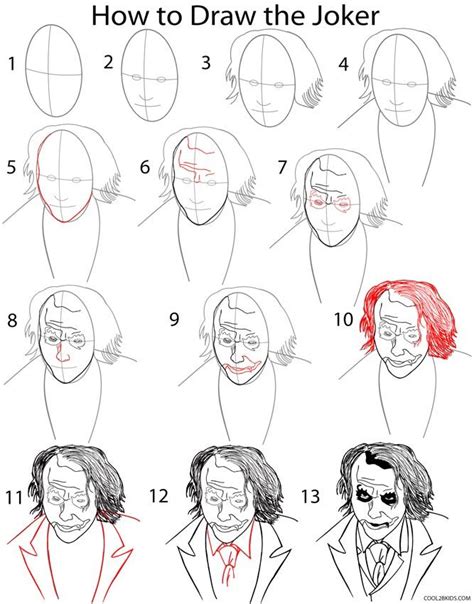 How To Draw The Joker Face In Different Poses And Facial Expressions