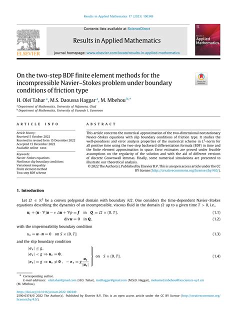 pdf on the two step bdf finite element methods for the incompressible navier stokes problem