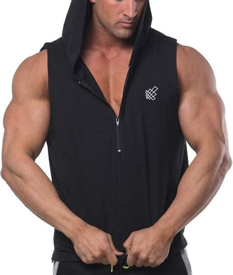 Men S Workout Hooded Tank Tops Bodybuilding Muscle Cut Tee Gym Training