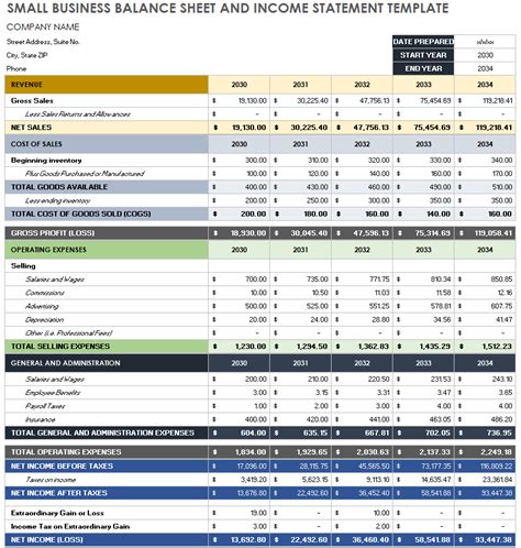 Income Statement And Balance Sheet Template Excel