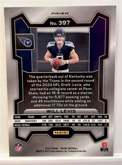 2023 Panini Prizm Rookies Silver Prizm Will Levis 397 Rookie Card