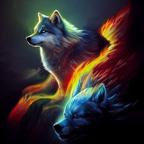 Wolf Wolfpack Epic Fire Ice Lightning Elemental Midjourney
