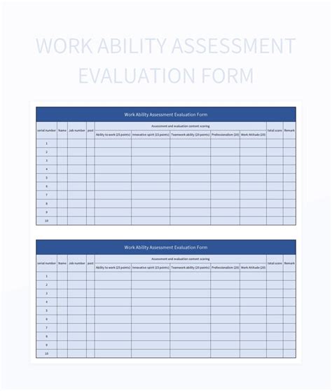 Work Ability Assessment Evaluation Form Excel Template And Google