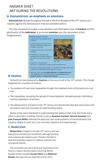 PDF ANSWER SHEET ART DURING THE REVOLUTIONS Gustave COURBET A