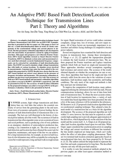 an adaptive pmu based fault detection location technique for transmission lines part i pdf