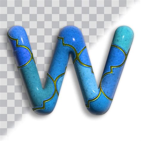 Azulejo de cerámica azul 3d letra minúscula w Archivo PSD Premium