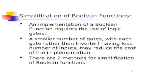 ppt 1 simplification of boolean functions an implementation of a boolean function requires