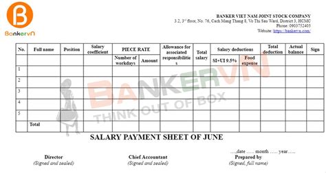 Bản mẫu dịch bảng lương nhân viên sang tiếng Anh BANKERVN