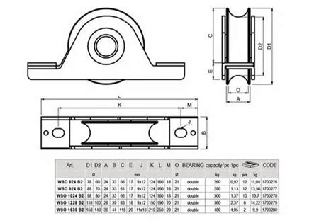 O Grooved Sliding Gate Wheel Double Bearing Housing 78mm Dia 260
