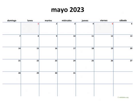 Calendario Mayo 2023 Para Imprimir