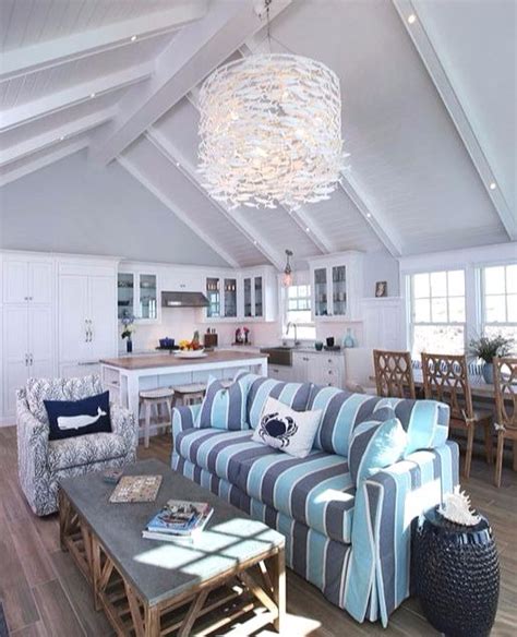 Striped Sofa Ideas For A Coastal Nautical Beach Style Living Room Design