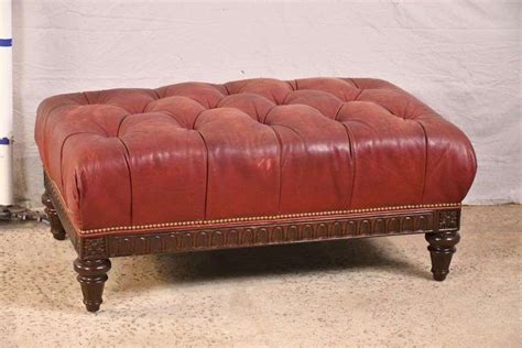 Hancock Moore Large Tufted Leather Ottoman With Carved Base