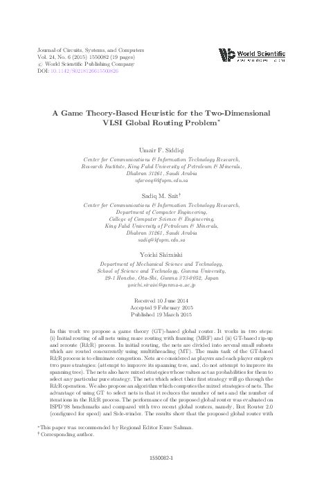pdf a game theory based heuristic for the two dimensional vlsi global routing problem sadiq