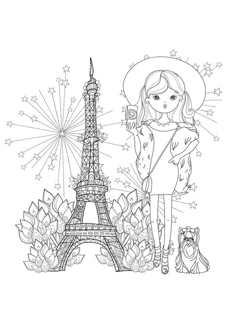 Jolie Parisienne Et Tour Eiffel Coloriages De Paris Imprimer Pour