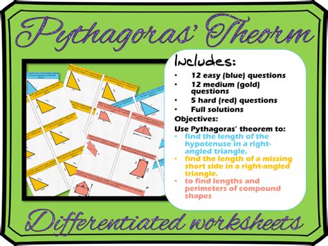 Pythagoras Theorem Differentiated Worksheets Teaching Resources
