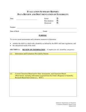 Fillable Online Doe K12 De Evaluation Summary Report Form Jp Doc