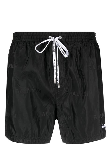 Balmain Logo Print Swim Shorts Black Farfetch