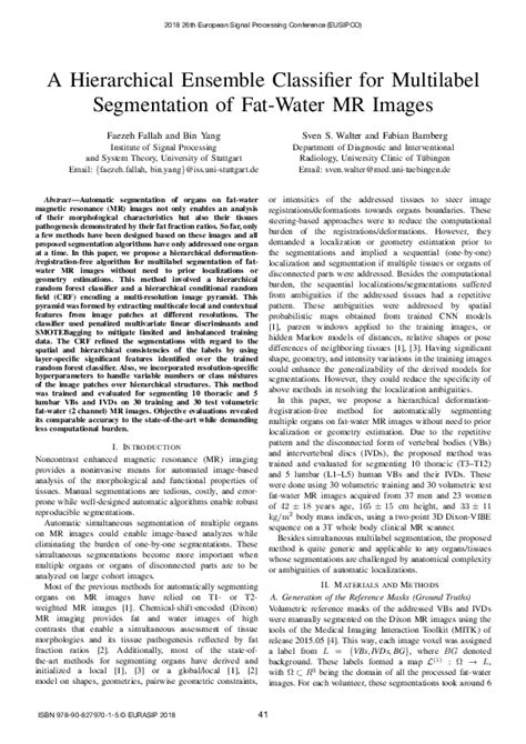 pdf a hierarchical ensemble classifier for multilabel segmentation of fat water mr images