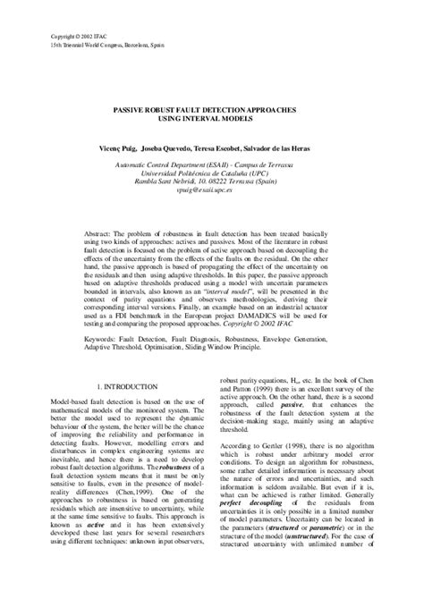 pdf passive robust fault detection approaches using interval models joseba quevedo