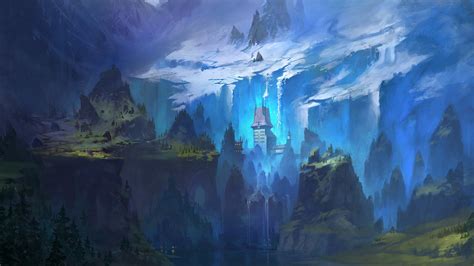 Fond D Cran X Px Bleu Art Fantastique Paysage X