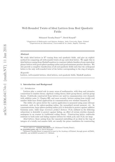 pdf well rounded twists of ideal lattices from real quadratic fields