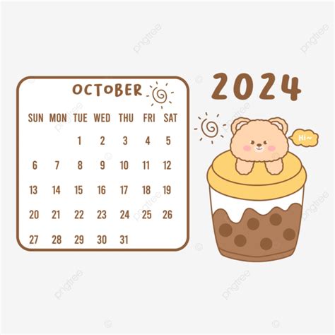 Kalender Lucu Oktober 2024 Vektor Kalender Oktober Kalender Lucu PNG