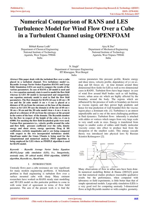 pdf numerical comparison of rans and les turbulence model for wind flow over a cube in a