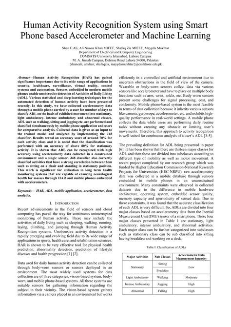 pdf human activity recognition system using smart phone based accelerometer and machine learning