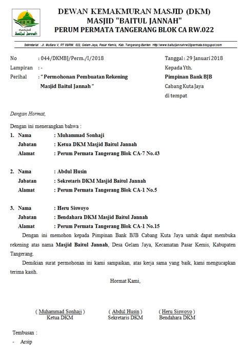 Surat Permohonan Pembukaan Rekening Perusahaan Homecare