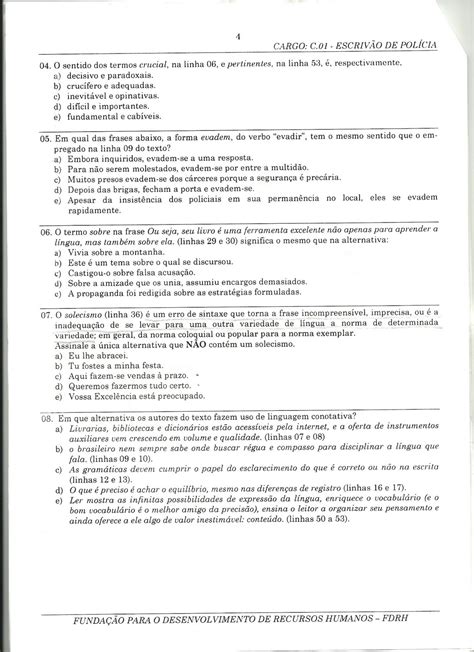 Prova da Polícia Civil Escrivão 2010 FDRH Português para concursos