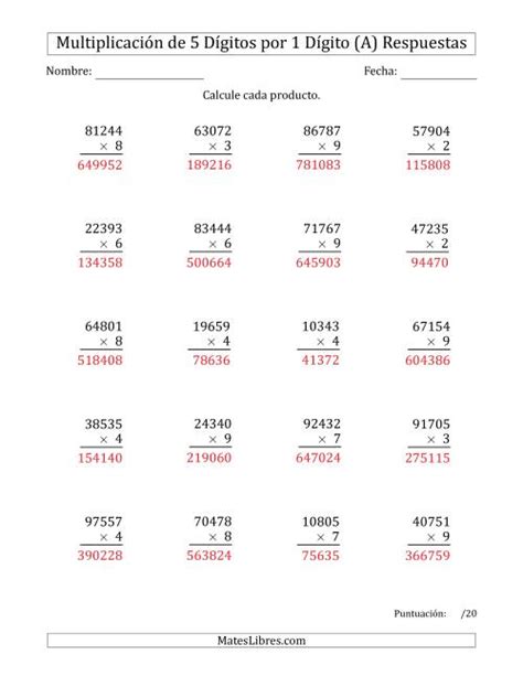 Ejercicios De Multiplicacion De Un Digito Ouiluv