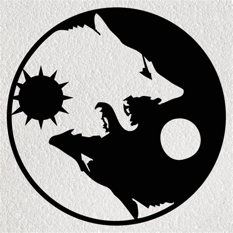 STL File WOLVES YING YANG SUN AND MOON WALL ART 2D DECORATION 3D