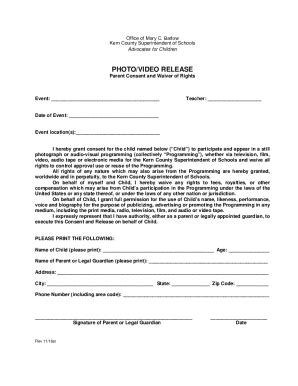 Fillable Online Parent Consent And Waiver Of Rights Fax Email Print