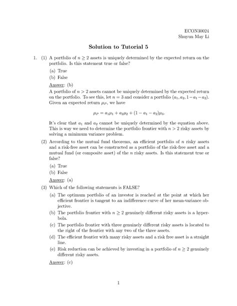 2022 sem1 tutorial 5 solution econ shuyun may li solution to tutorial 5 1 a portfolio ofn≥2