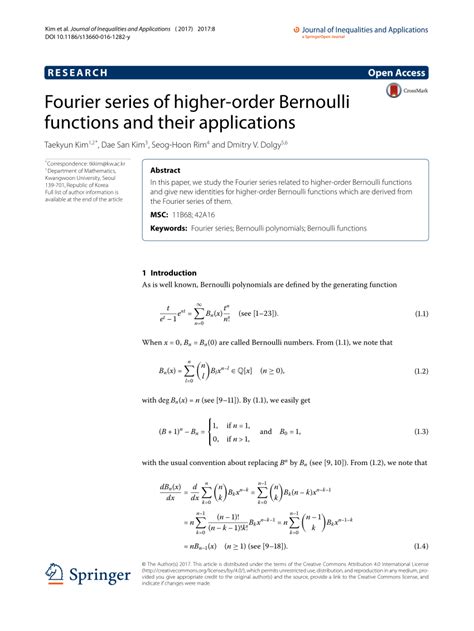 pdf fourier series of higher order bernoulli functions and their applications