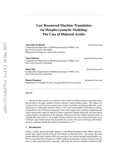 pdf low resourced machine translation via morpho syntactic modeling the case of dialectal arabic