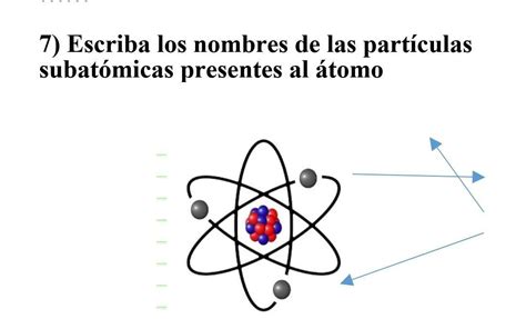 7 Escriba los nombres de las partículas subatómicas presentes al átomo