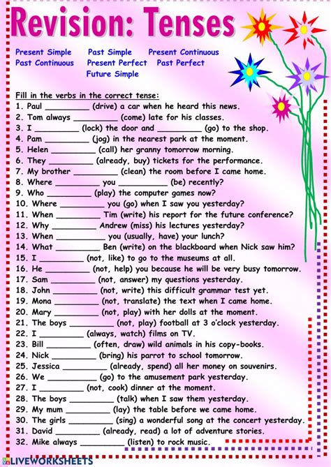 English Grammar Tenses Worksheets