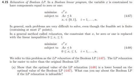 solved 4 15 relaxation of boolean lp in a boolean linear