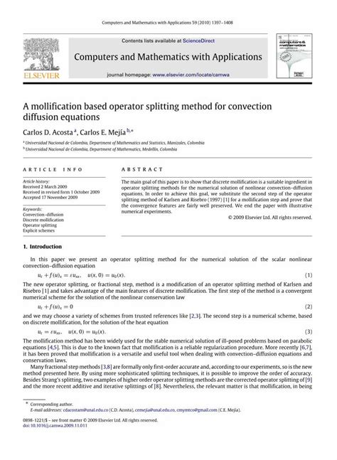 pdf a mollification based operator splitting method for convection diffusion equations