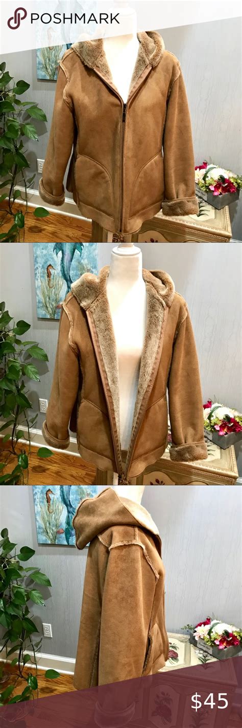 Vintage Aeros Faux Suede Faux Fur Lined Zip Up Jacket Sz M Short Faux